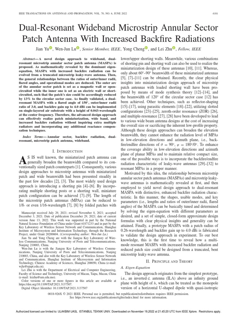 Dual-Resonant Wideband Microstrip Annular Sector Patch Antenna With ...
