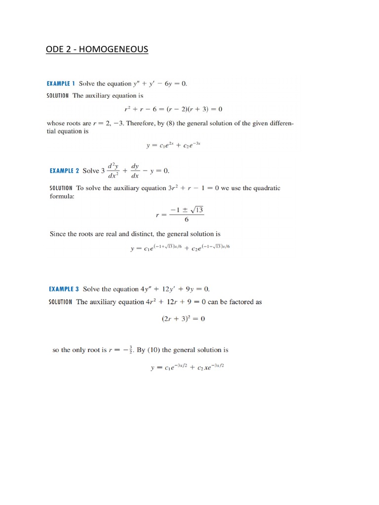 1 - Examples - Homogeneous and Non Homogeneous 2nd ODE | PDF