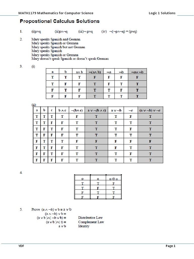 MATH1179 Logic Propostional Book Solutions PDF | PDF