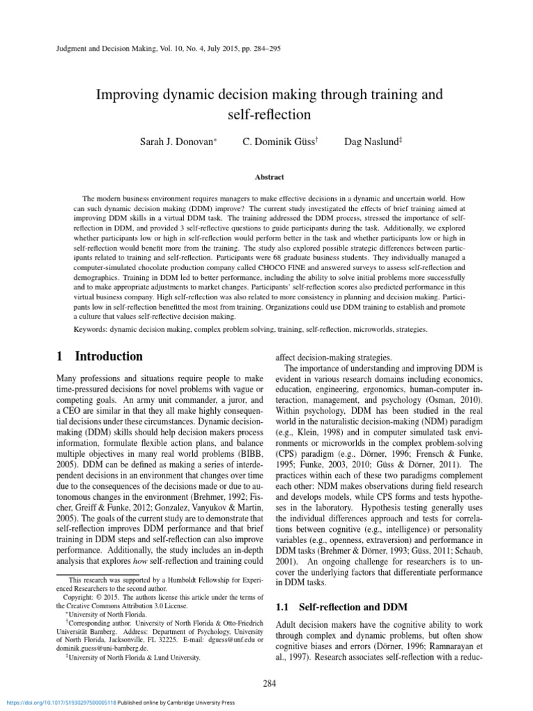 Improving Dynamic Decision Making Through Training and Self Reflection ...