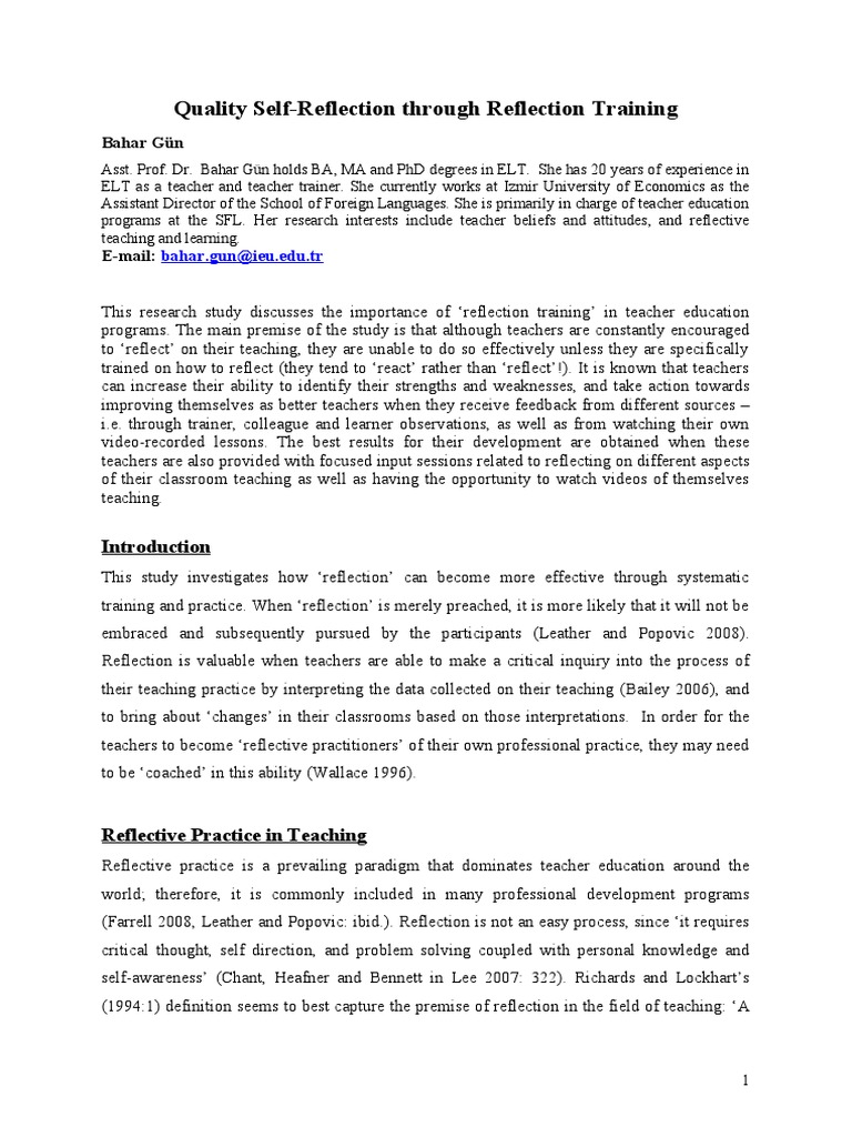 Quality Self-Reflection Through Reflection Training | Download Free PDF | Teachers | Learning