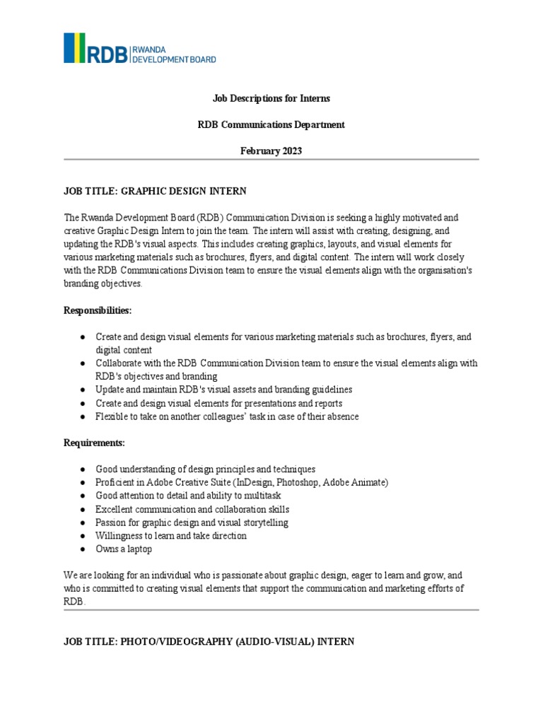 Job Descriptions For RDB Comms Department Interns | Download Free PDF | Graphic Design | Social ...