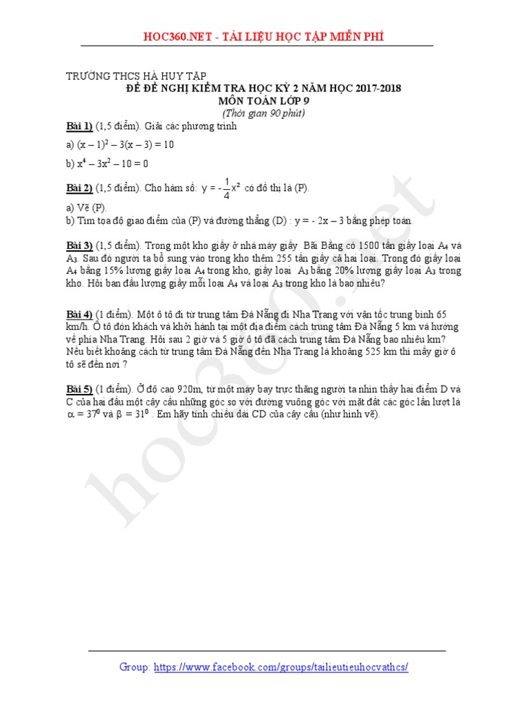 1 - Hoc360.net de de Nghi Kiem Tra hk2 Toan 9 Thcs HHT 17 18 | PDF