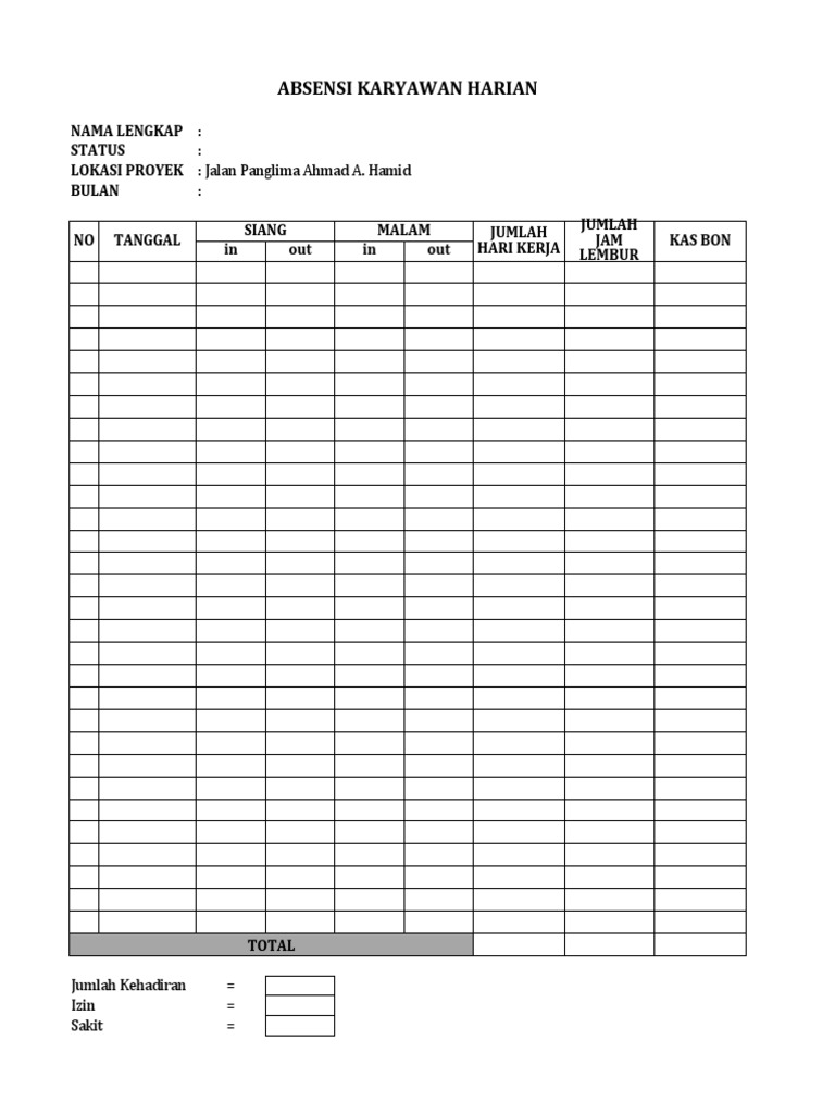 ABSENSI KARYAWAN HARIAN.xlsx | PDF