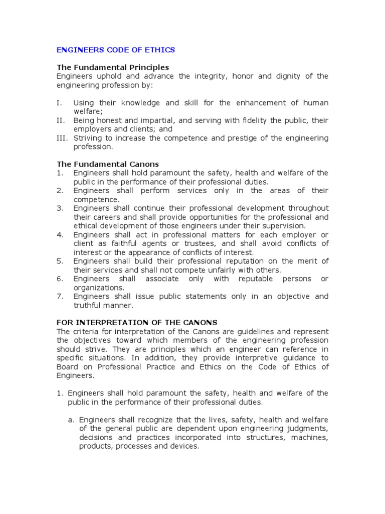 Engineers Code of Ethics | PDF | Conflict Of Interest | Engineering