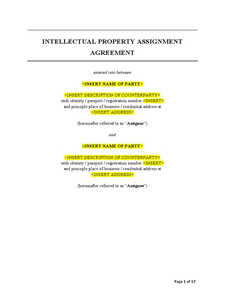 Intellectual Property Assignment Agreement | PDF | Assignment (Law ...