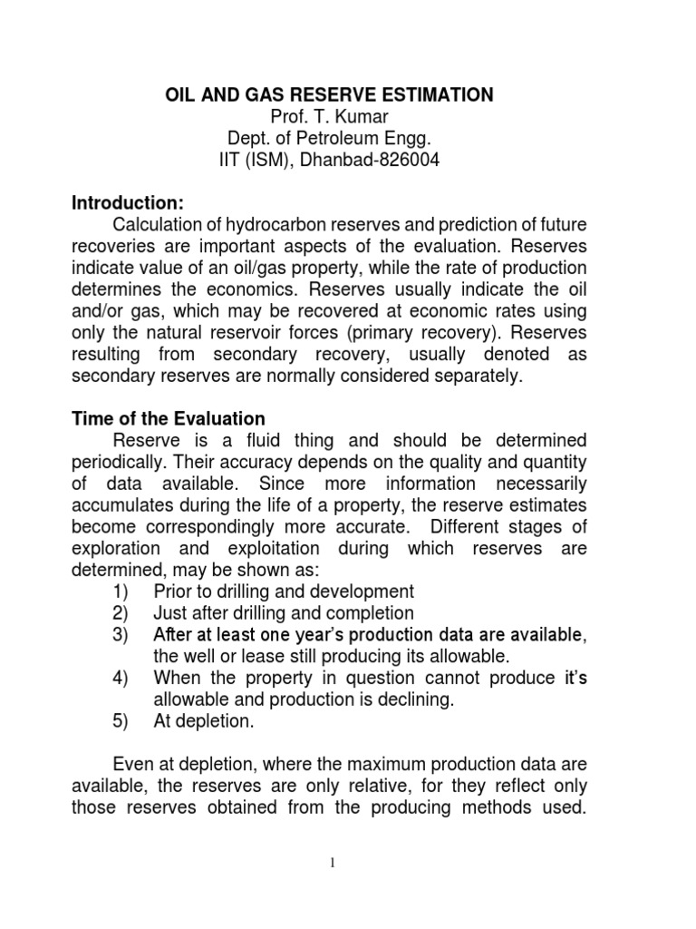 9b. OIL AND GAS RESERVE ESTIMATION PDF | PDF | Petroleum Reservoir