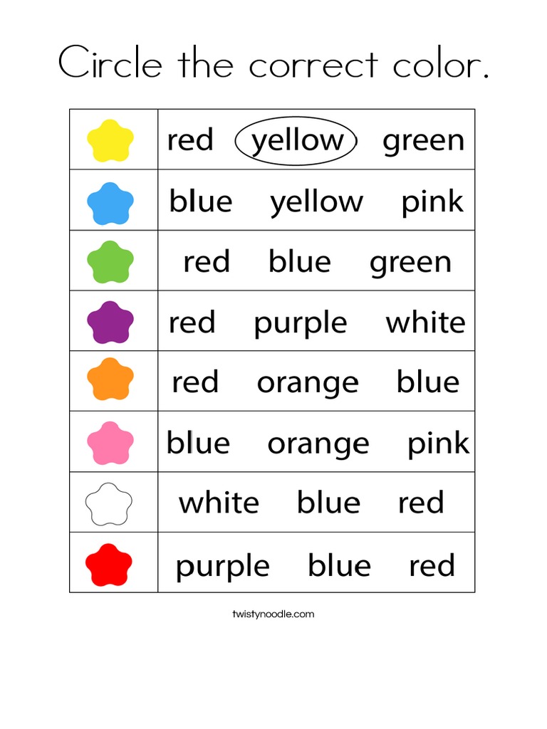 Circle The Correct Color Coloring Page - Twisty Noodle | PDF