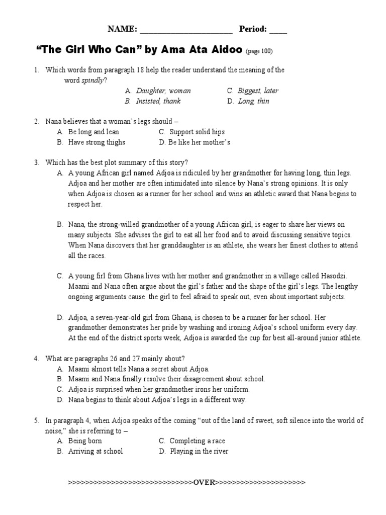 Questions and Answers for "The Girl Who Can" | PDF | Narration