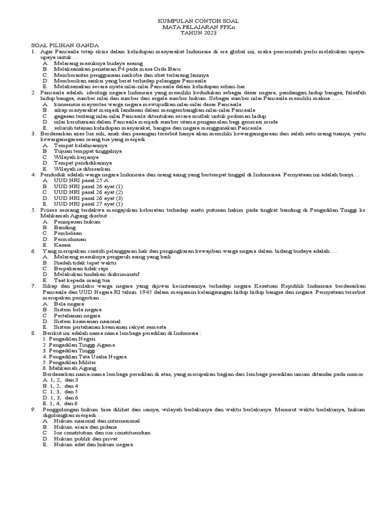 Kumpulan Soal PPKN Untuk US 2023 | PDF | Politik