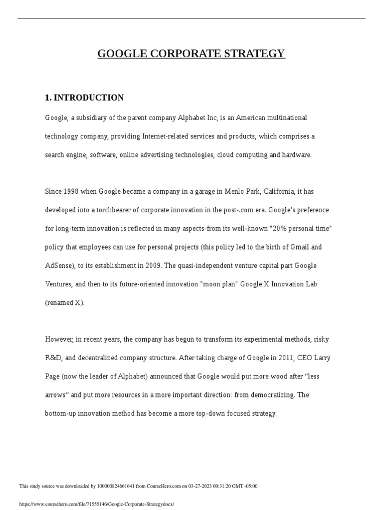 Google Corporate Strategy Pdf Download Free Pdf Advertising Marketing