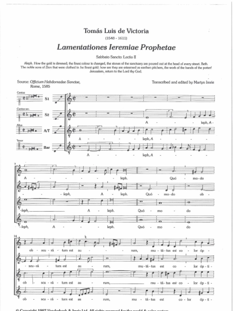 Luis de Victoria - Lamentations of Jeremiah - Lectio II | PDF