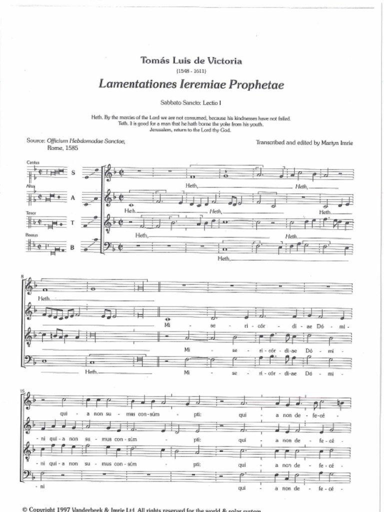 Luis de Victoria - Lamentations of Jeremiah - Lectio I | PDF