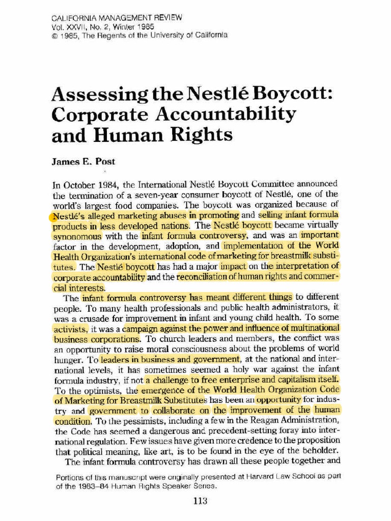 Assessing The Nestle Boycott Corporate Accountability and Human Rights ...