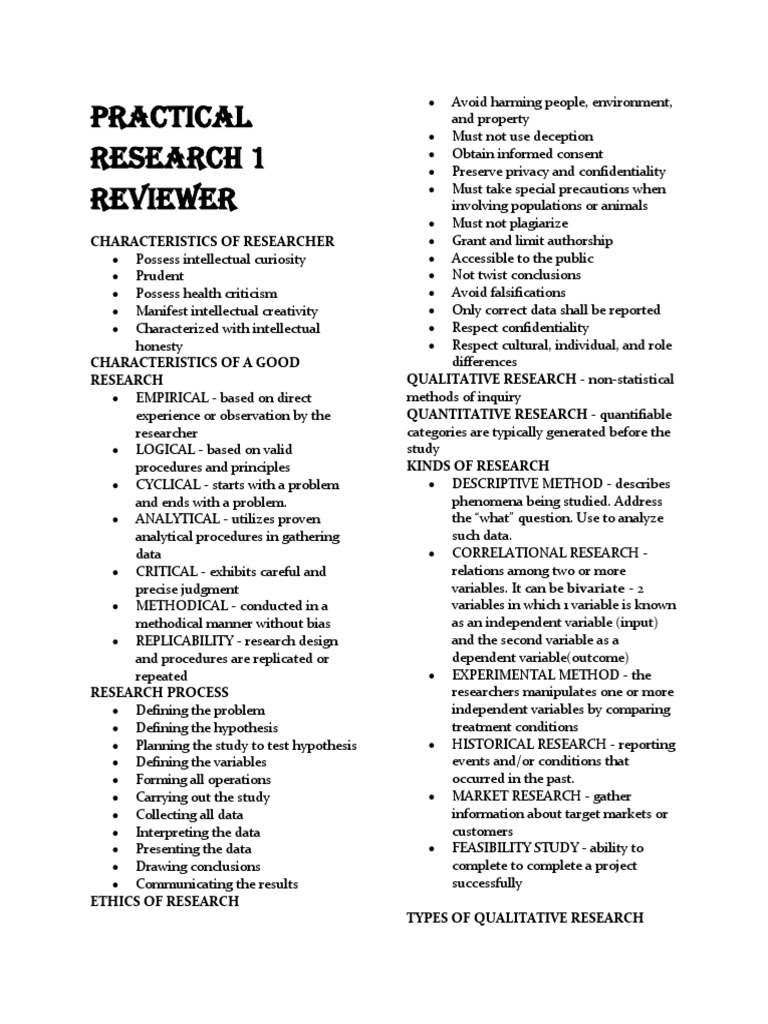 Practical Research 1 Reviewer | PDF | Cognition | Academic Discipline ...