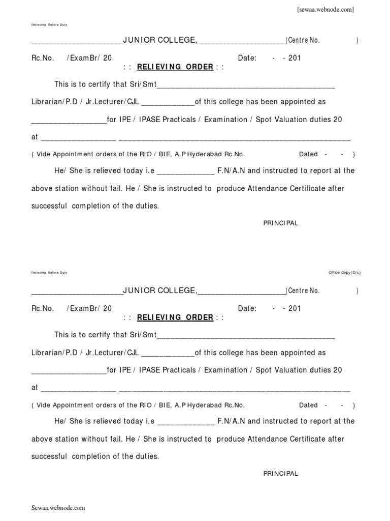 Exam, Spot Relieving Order | PDF | Qualifications | Vocational Education