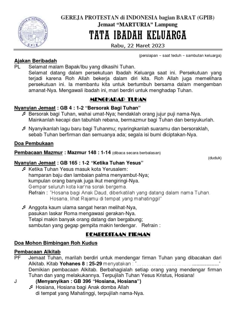 Tata Ibadah Keluarga (22-03-2023) | PDF