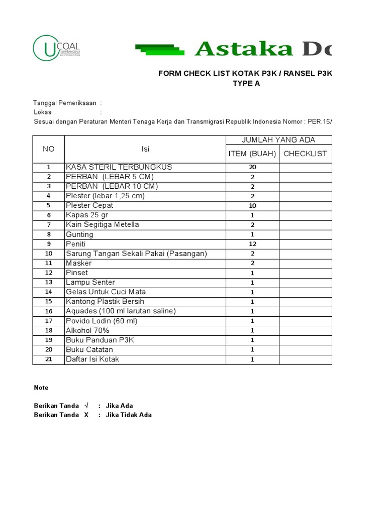 Form Checklist P3k | PDF