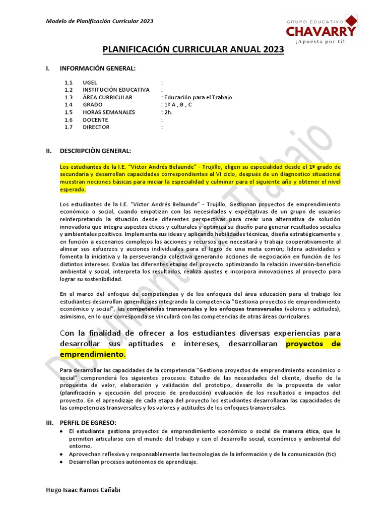 Esquema de Programación Anual EPT 2023 | PDF | Aprendizaje | Plan de estudios
