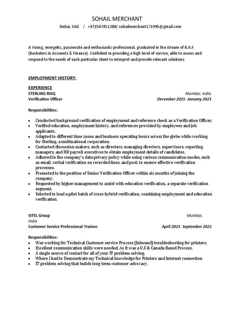 Resume-Sohail (27MA23) | PDF | Sales | Insurance