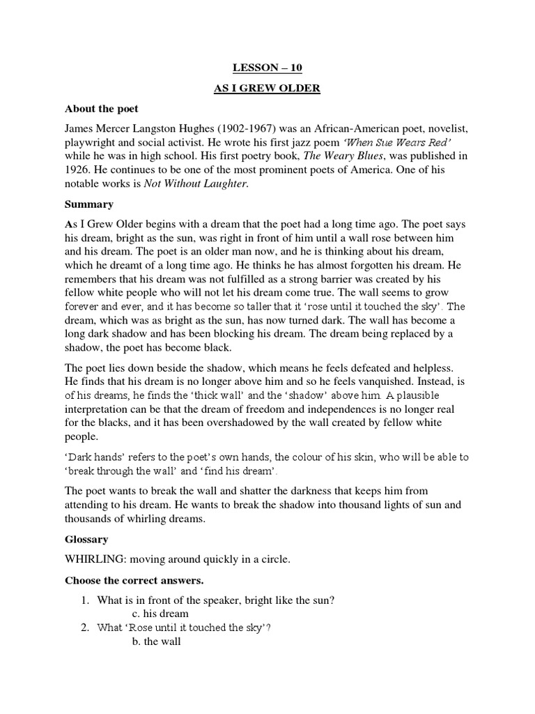 Analysis of "As I Grew Older" Poem | PDF | General Fiction