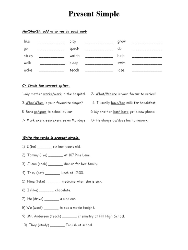 Present Simple Practice Sentence Transformation Rephrasing Exercises ...