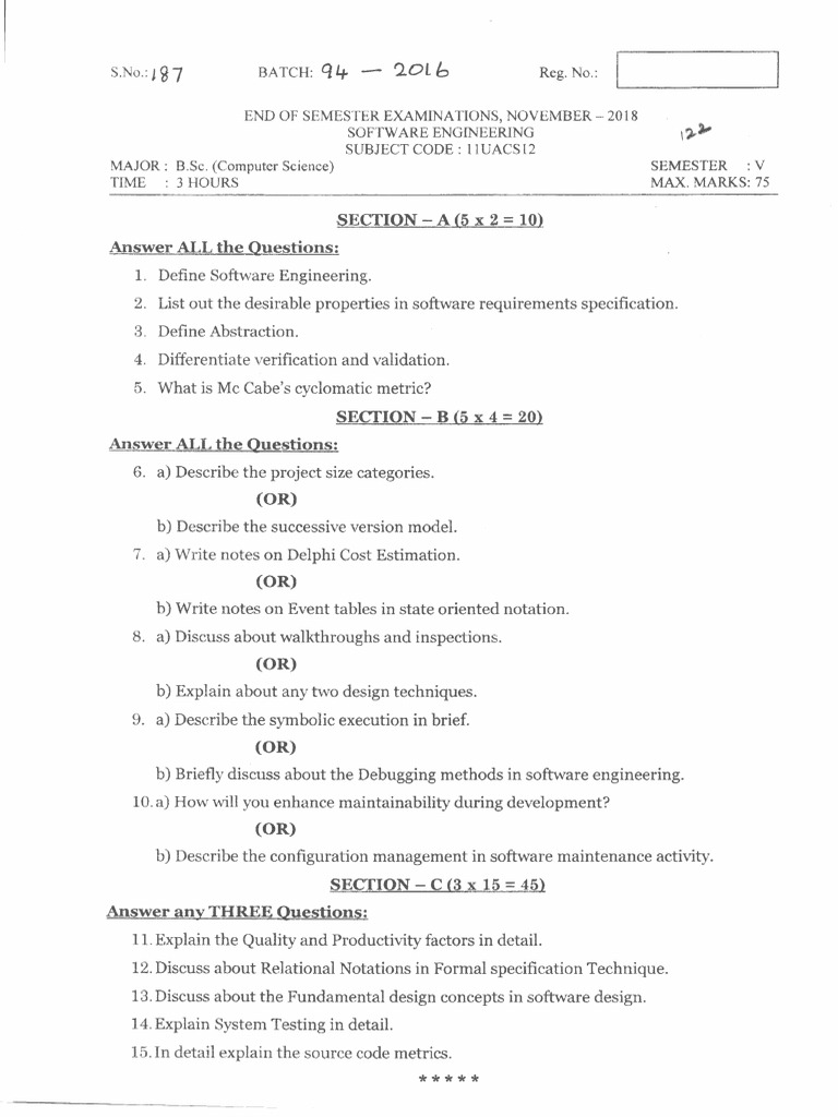 B.Sc. Software Engg Exam 2018 | PDF