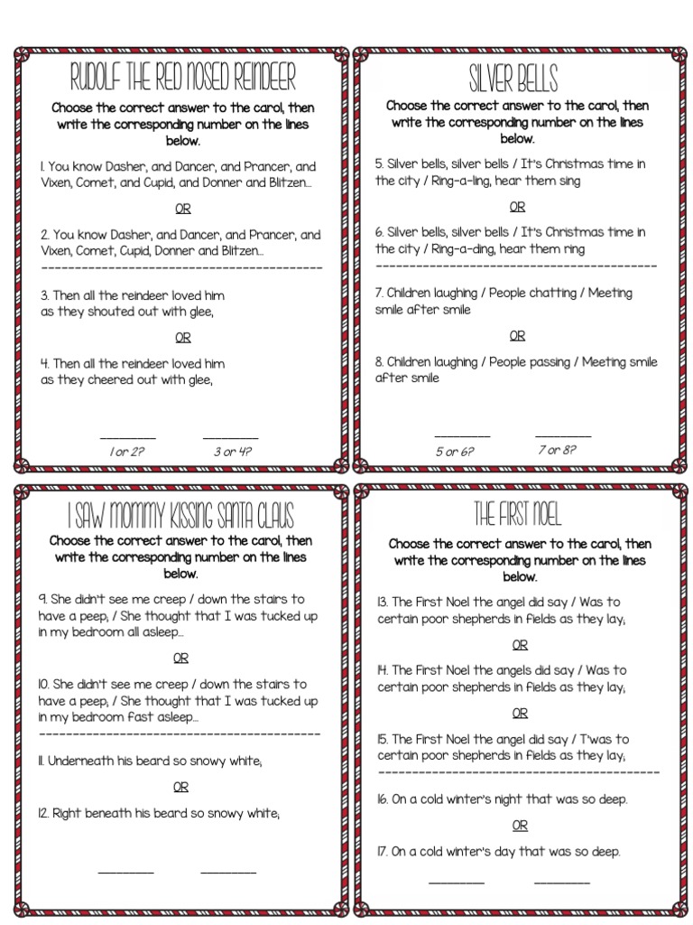 Carol Cards | PDF | Santa Claus's Reindeer | Christmas Traditions
