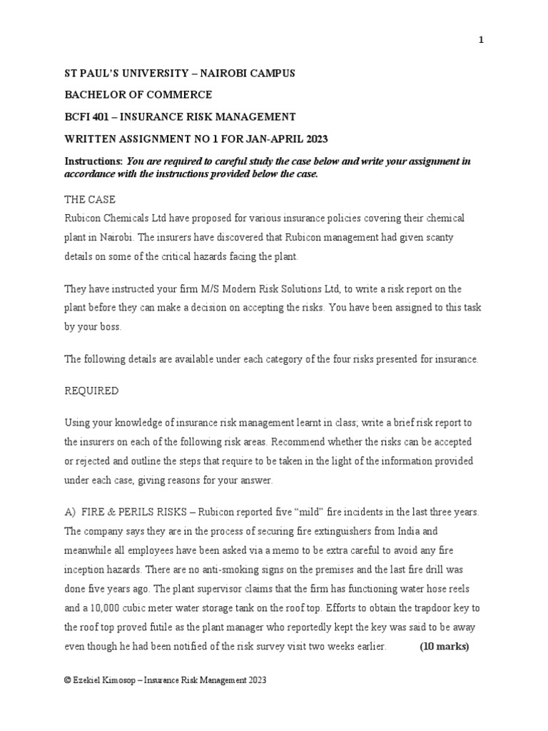 Bcfi 401 Assignment 1 2023 Jan April | PDF | Risk | Insurance