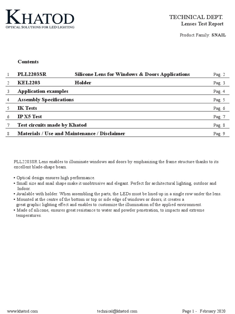 Khatod Lens | PDF | Legal Liability | Light Emitting Diode