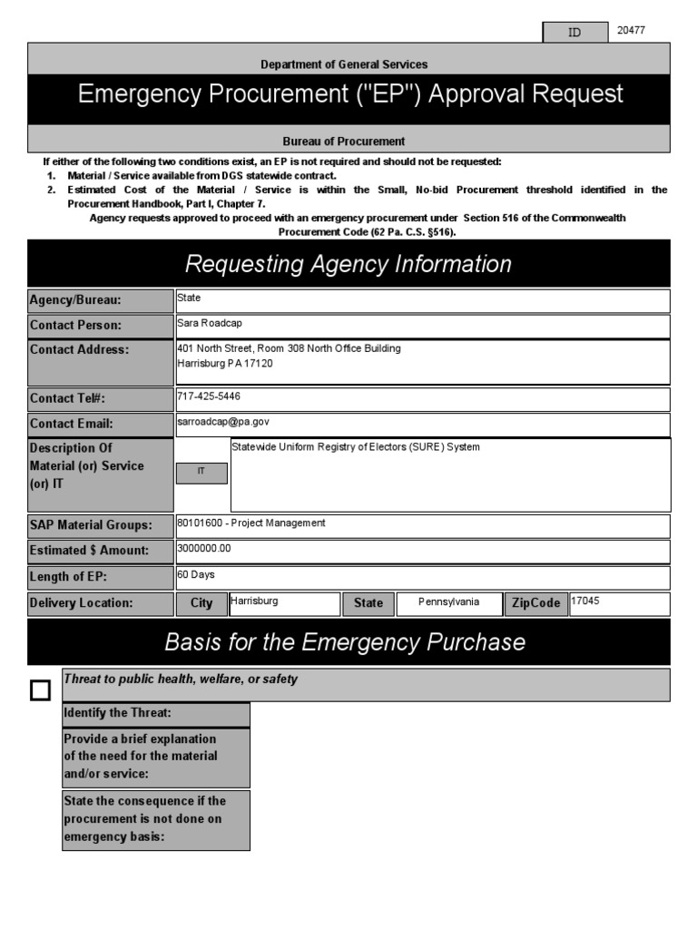 Emergency Procurement Approval Request Form | PDF | Request For ...