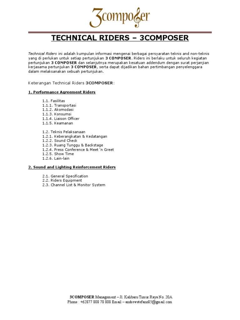 Technical Riders Pertunjukan 3COMPOSER | PDF