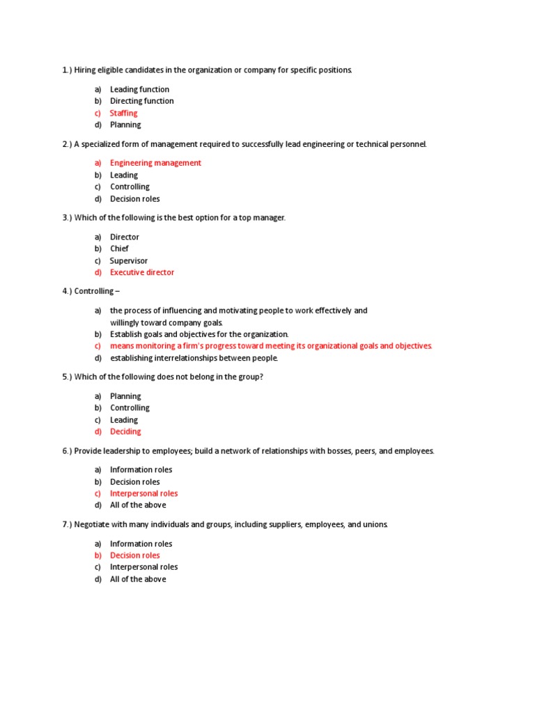 Questions For Engineering Management | PDF | Project Management | Human ...
