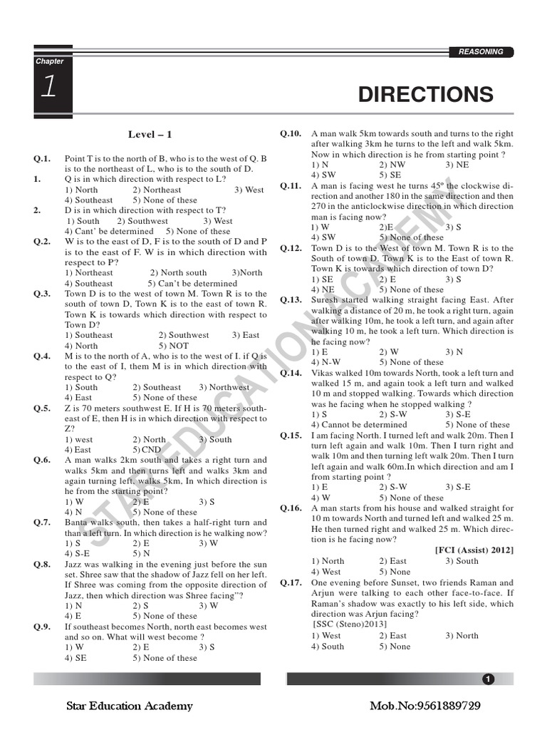 Direction (1 To 25) PDF | PDF | Geometry | Space