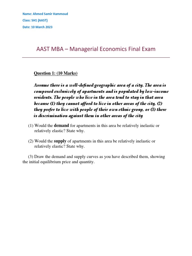 AAST MBA Managerial Economics Final Exam Insights | PDF | Elasticity ...