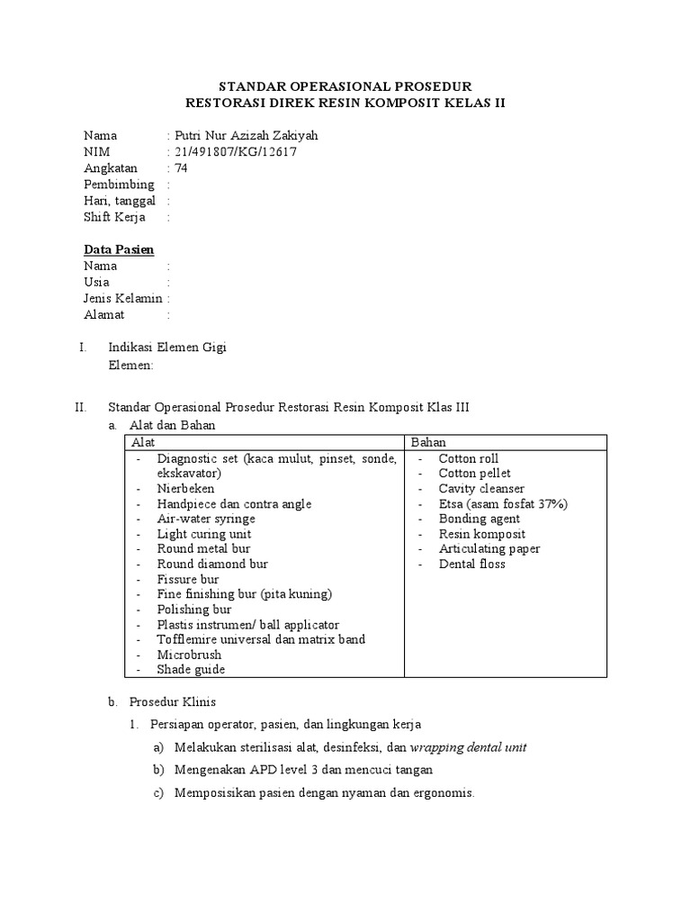 SOP Restorasi RK Klas II Klinik | PDF | Sains & Matematika