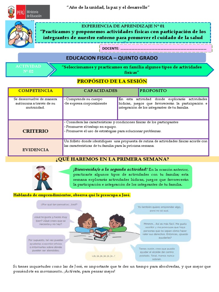 Experiencia de Aprendizaje 01 - Actividad 02 - 5to - Educacion Fisica-2023 | PDF | Evaluación