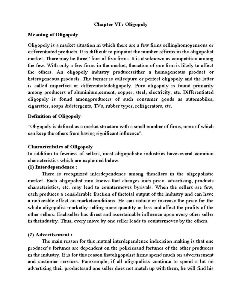 Chapter VI Oligolpy | PDF | Oligopoly | Demand