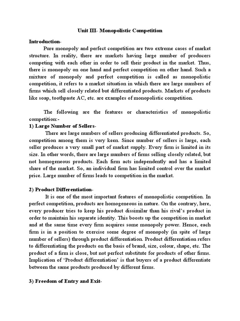 Unit III Monopolistic Compition | PDF | Monopoly | Economic Equilibrium