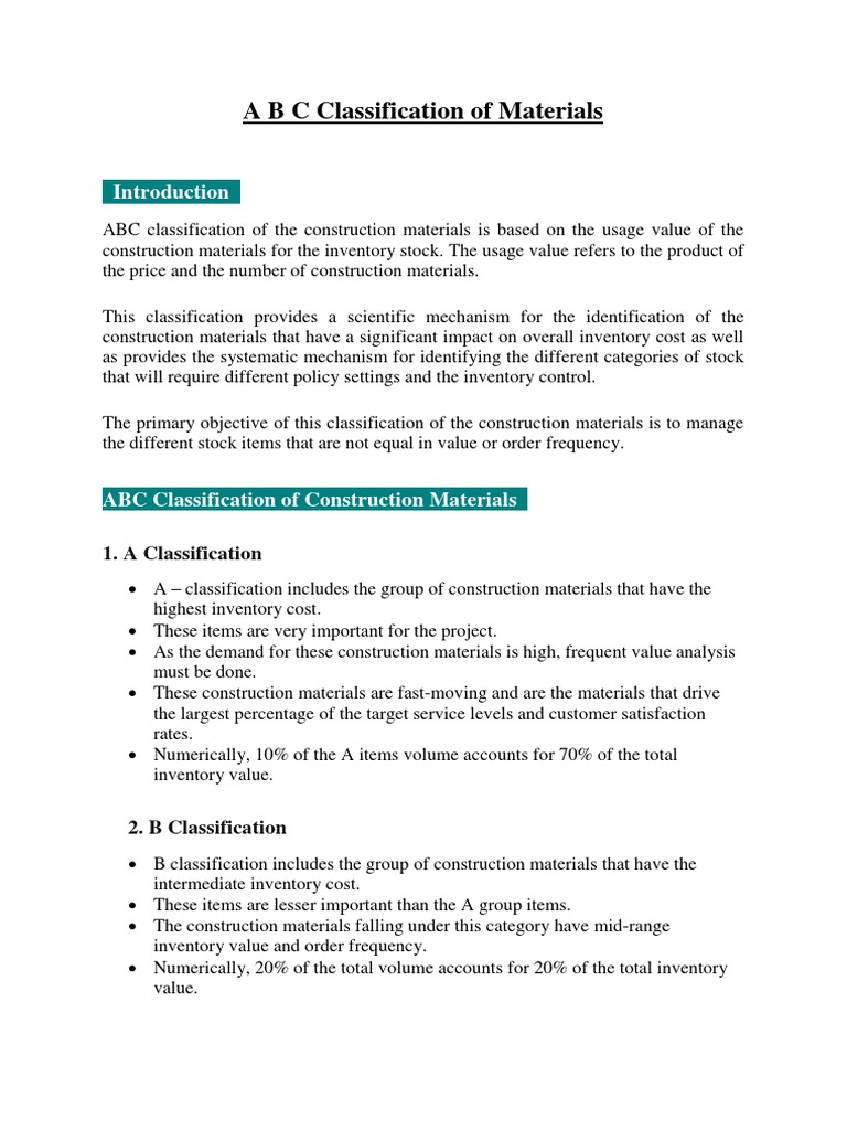 ABC Classification of Construction Materials | PDF | Technology ...