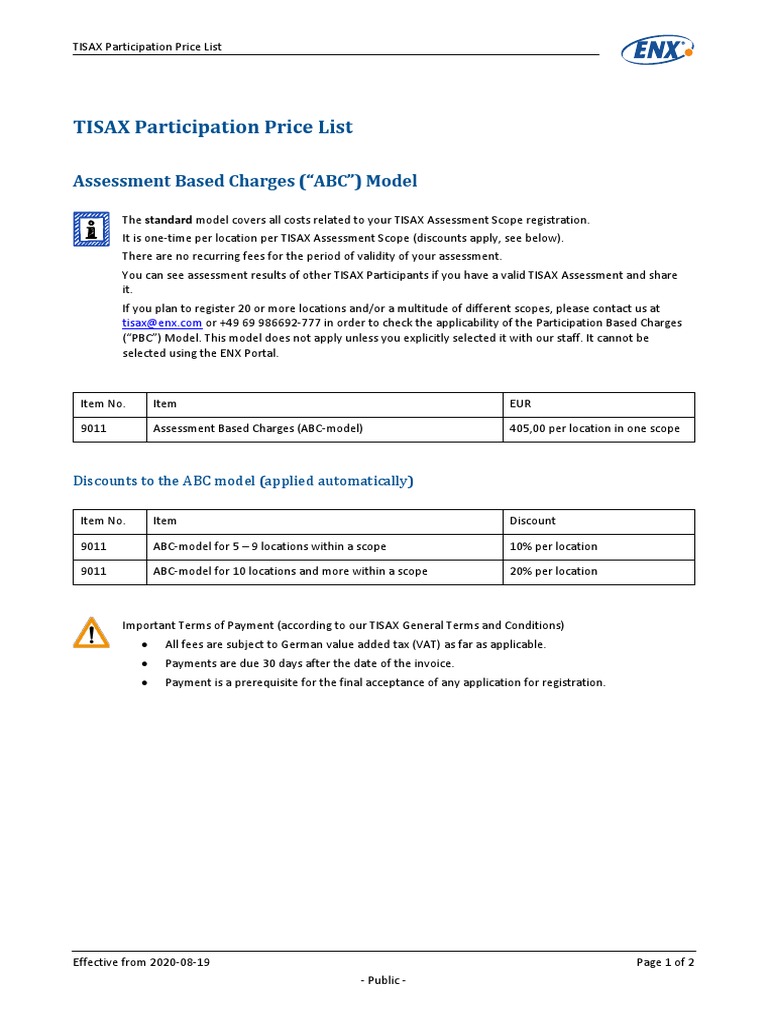 TISAX Participation Pricing Overview | PDF | Value Added Tax | Fee