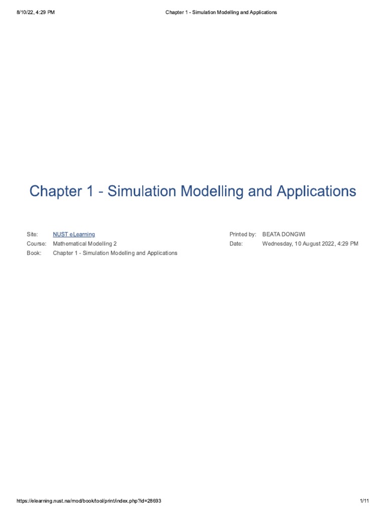 Chapter 1 - Simulation Modelling and Applications PDF | PDF