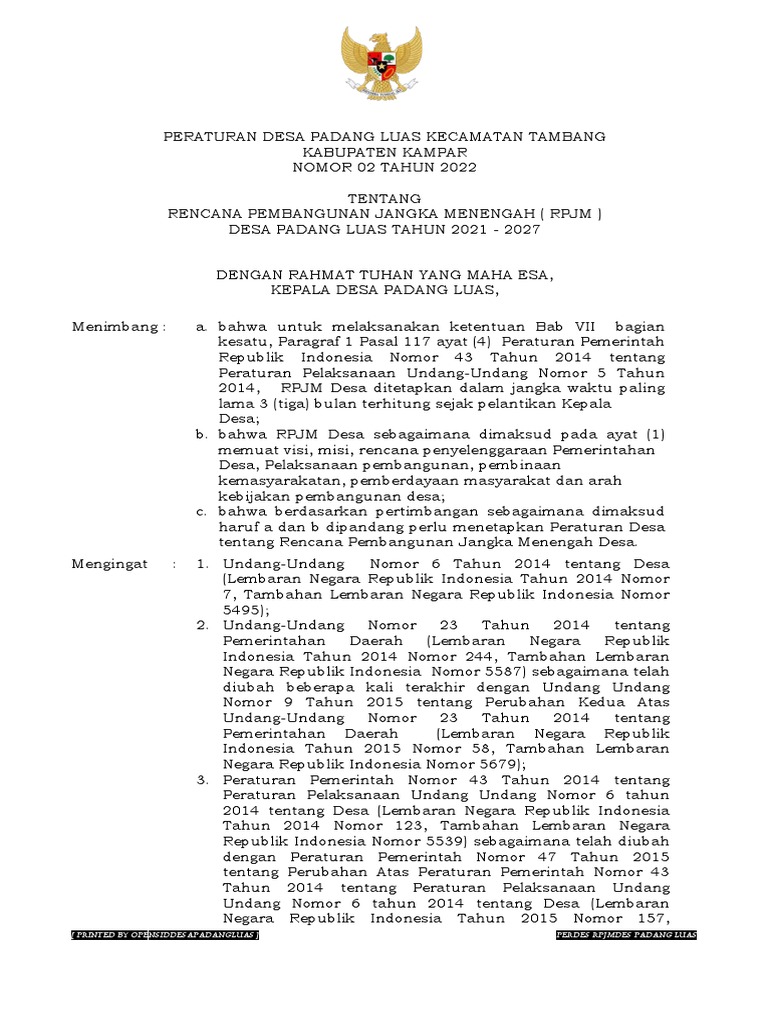 3.PERDES RPJMDes Padang Luas | PDF