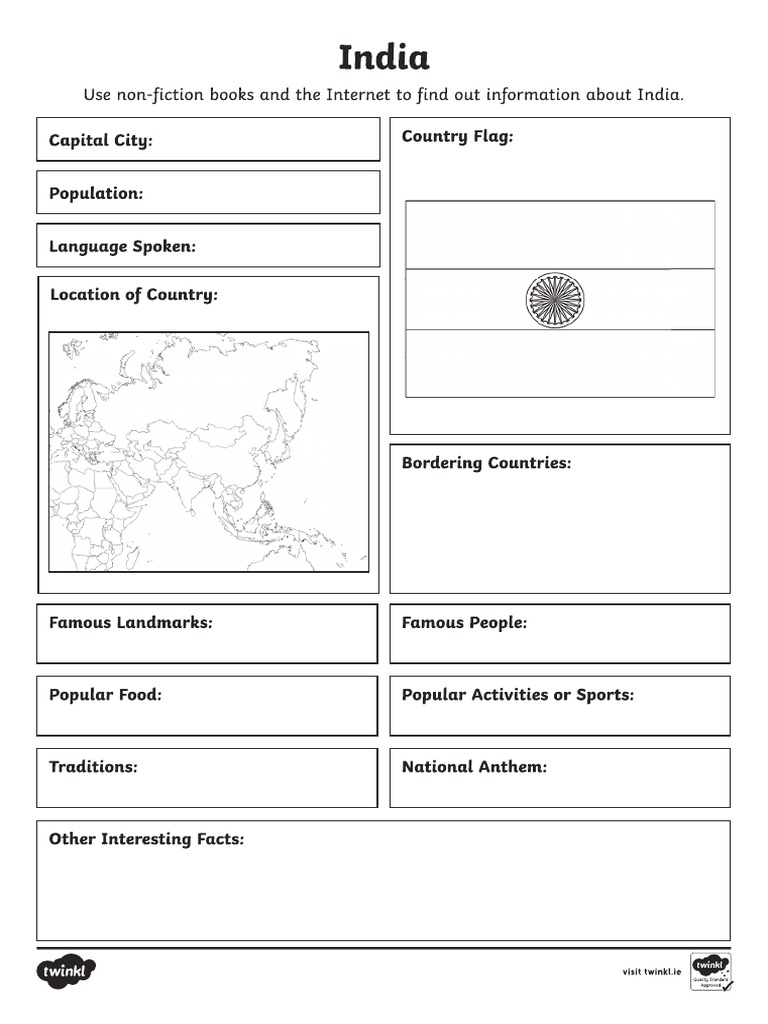 Roi G 25249 India Fact File Worksheet - Ver - 1 | PDF