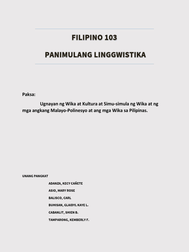 FILIPINO 103 PANIMULANG LINGGWISTIKA UNANG PANGKAT (AutoRecovered) | PDF