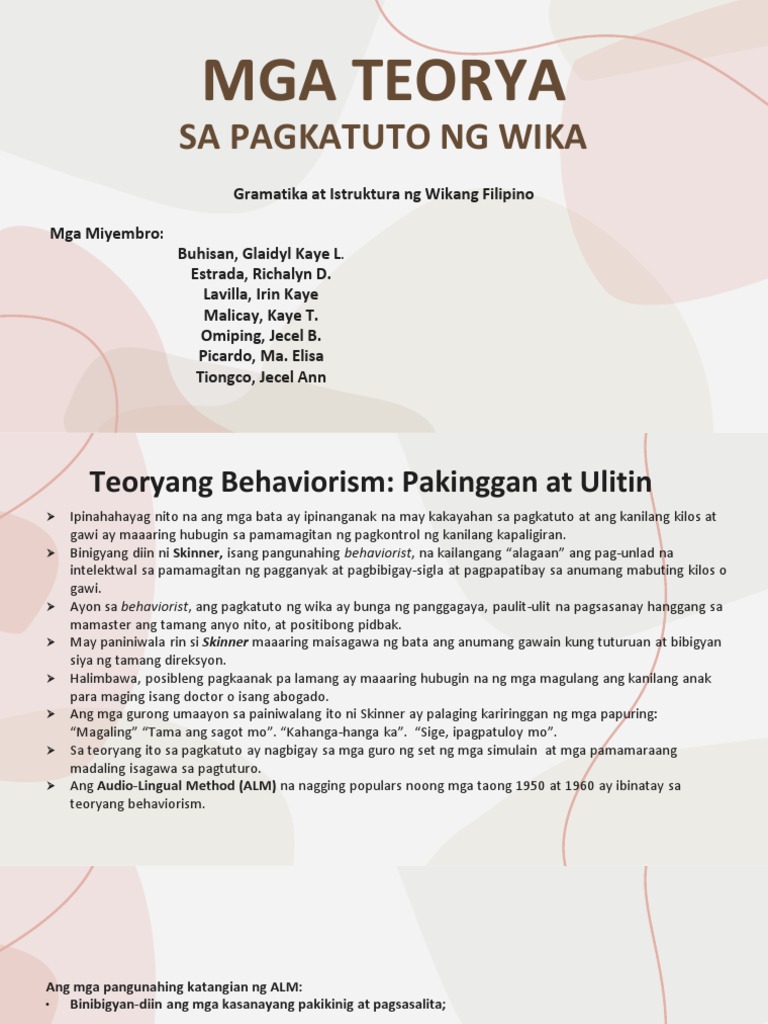 Mga Teorya Sa Pagkatuto NG Wika | PDF
