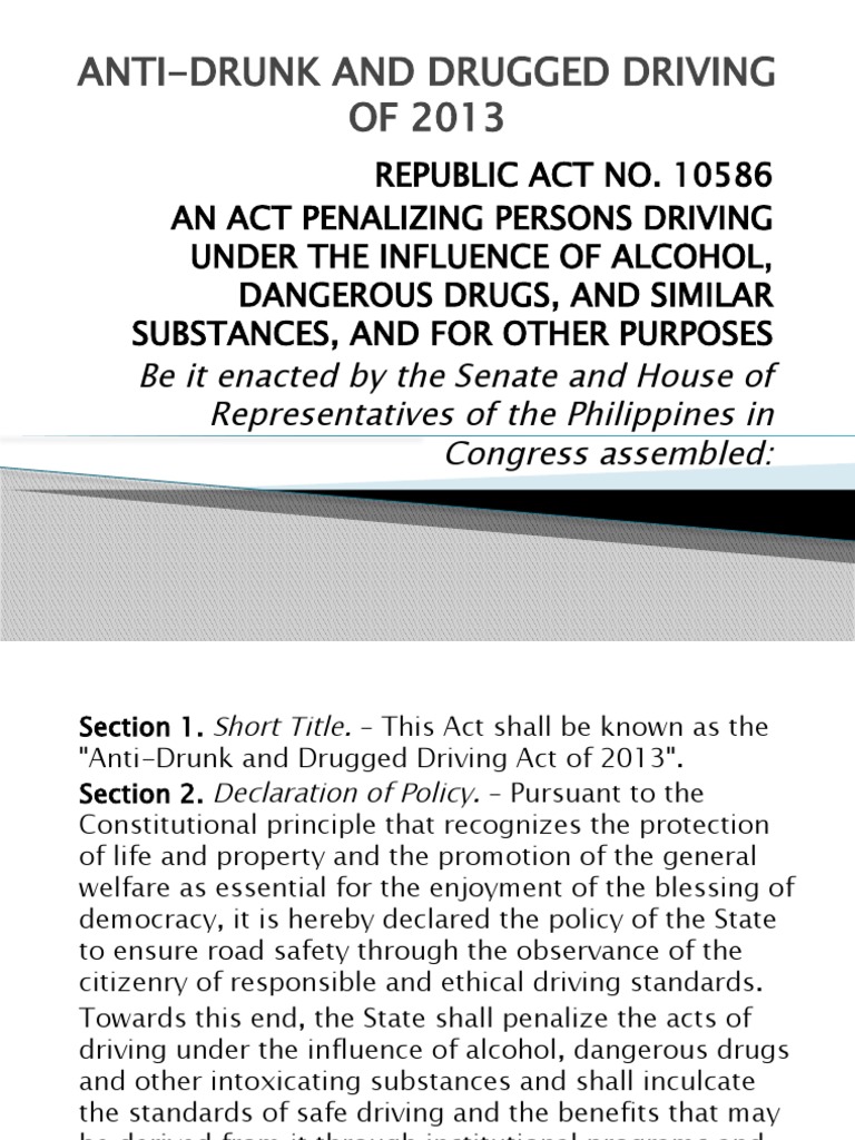 Anti-Drunk and Drugged Driving Law | PDF | Driving Under The Influence | Alcohol Intoxication