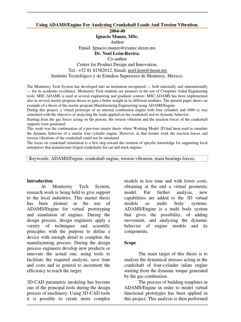 Using ADAMS Engine For Analyzing Cranksh | PDF | Engines | Simulation