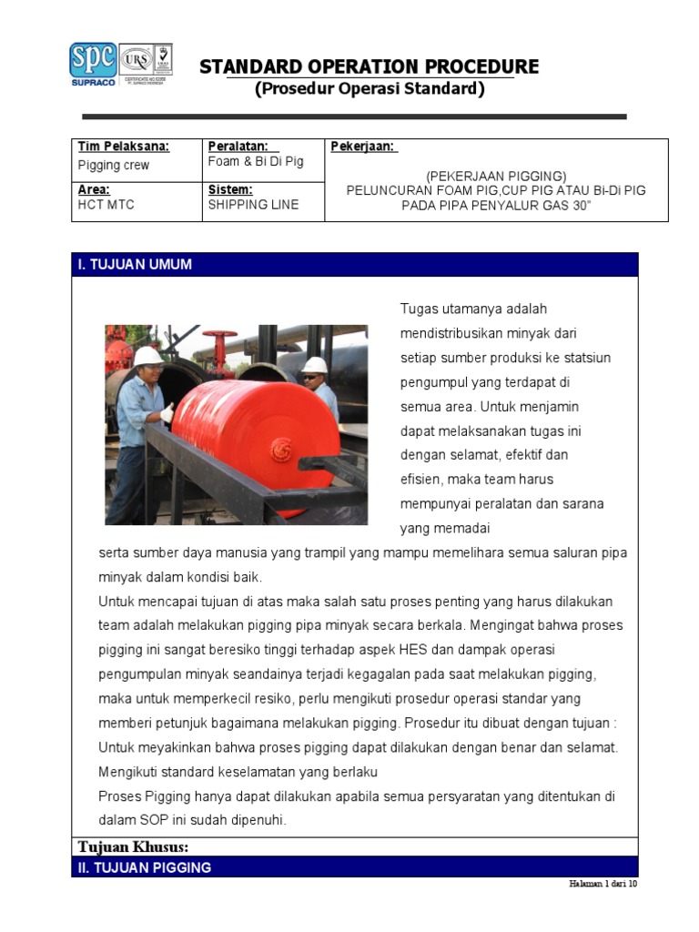 SOP Pigging (Peluncuran Pig Pada Pipa Penyalur Gas) | PDF