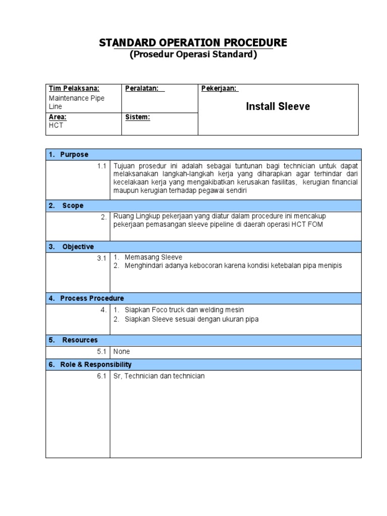 SOP Install Sleeve | PDF | Teknologi & Rekayasa